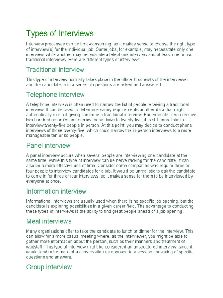 6.2-6.4types of Interviews | PDF | Interview | Psychological Concepts