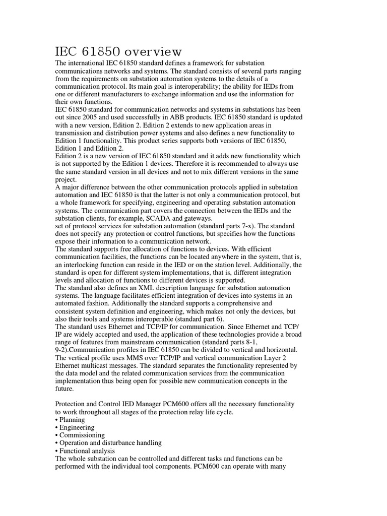 Iec 61850 Overview In Ieds Pdf Computer Network Electrical Substation