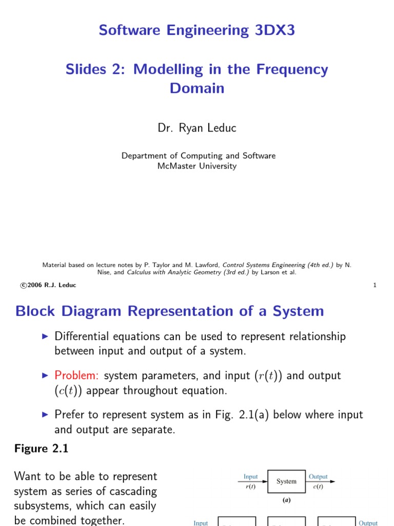 Software Engineering 3DX3 Slides 2: Modelling in The Frequency Domain ...
