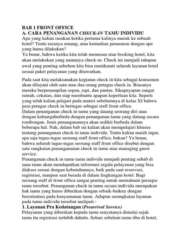 Bab 1 Front Office | PDF