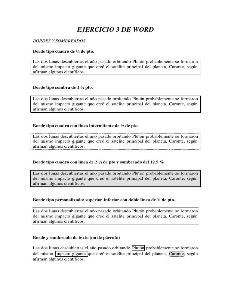 Ejercicio 3 De Word Pdf Plutón Astronomía