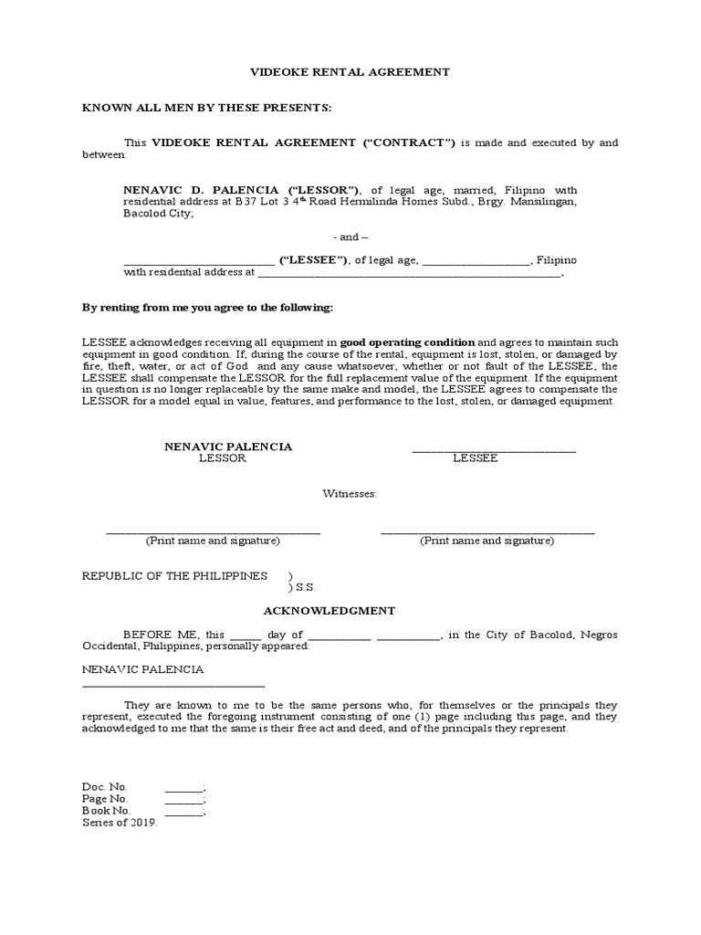 Videoke Rental Agreement | PDF