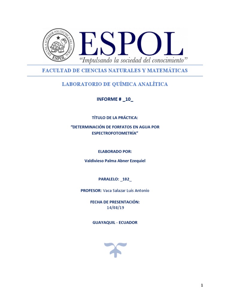 Informe10 Determinación De Fosfatos En Agua Por Espectrofotometría