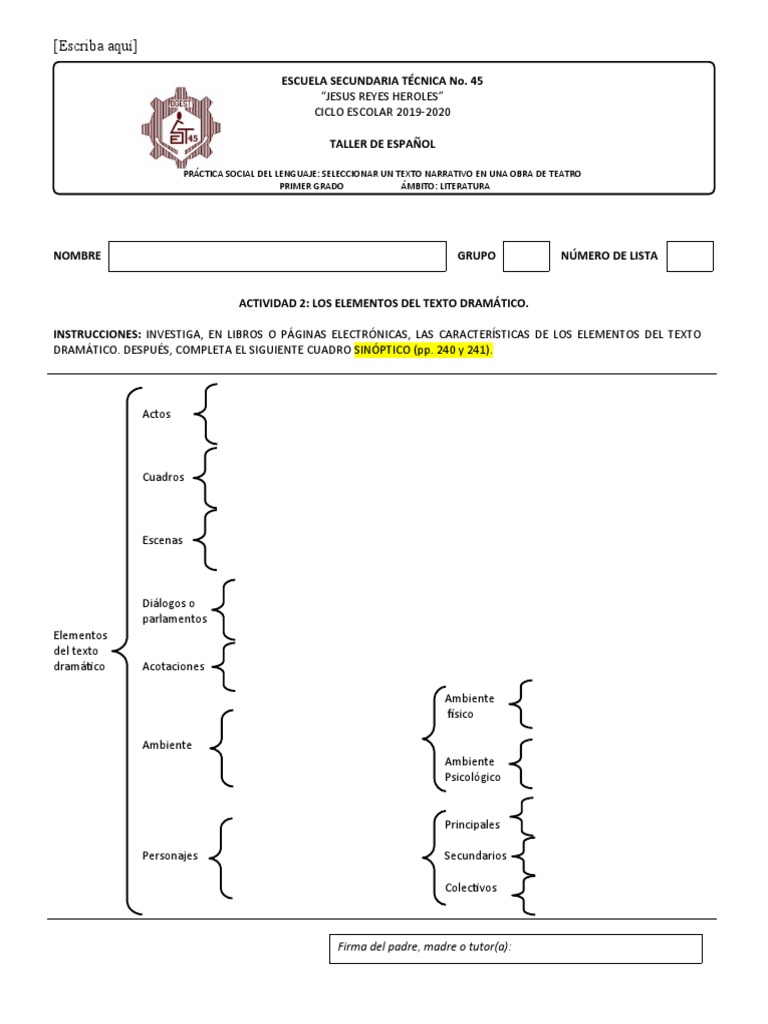 Actividad 2 Elementos Del Texto Dramatico | PDF