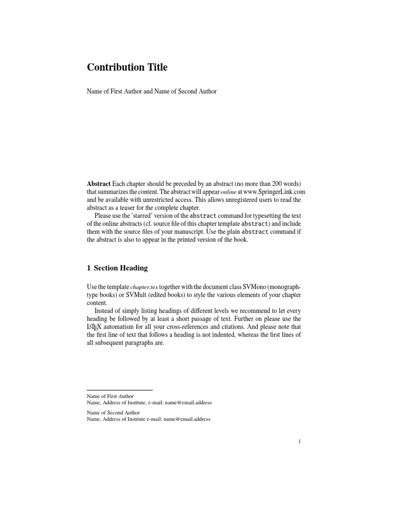Template For Authors To A Springer Contributed Volume | PDF | Written ...
