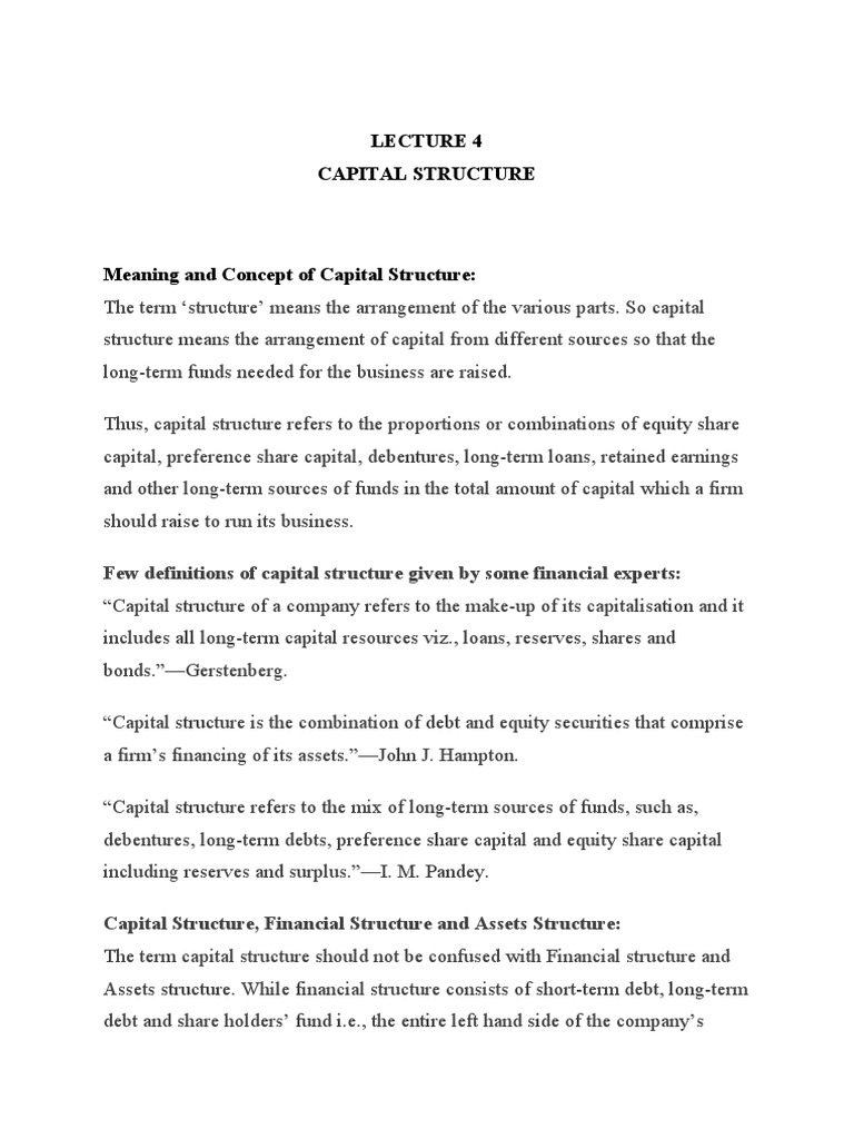 Lecture 4 Notes | PDF | Financial Capital | Capital Structure