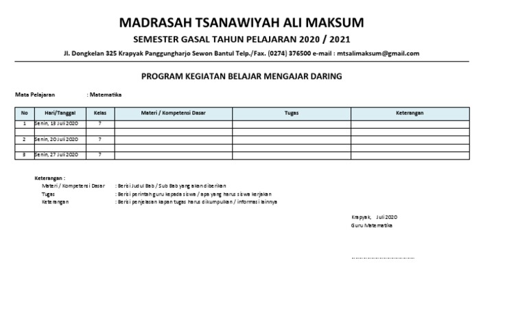 Program KBM Daring Mingguan - Guru | PDF