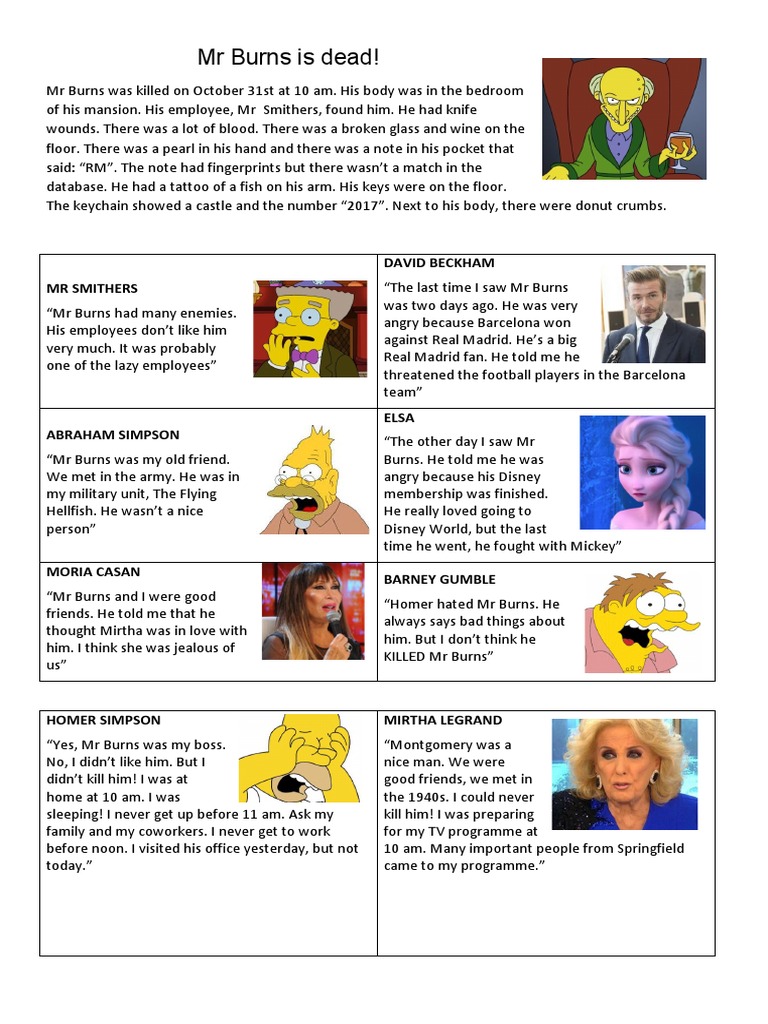 Mystery of Mr. Burns' Death | PDF | The Simpsons | American Television ...