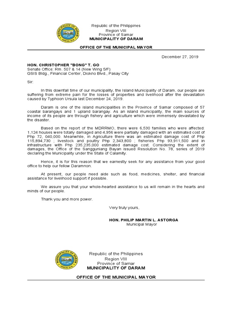 Request Letter (Typhoon Ursula) | PDF | Manila | Metro Manila