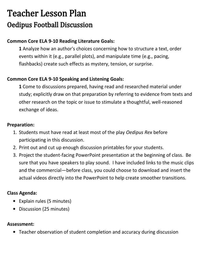 1 Football Discussion Protocol Teacher Lesson Plan | PDF