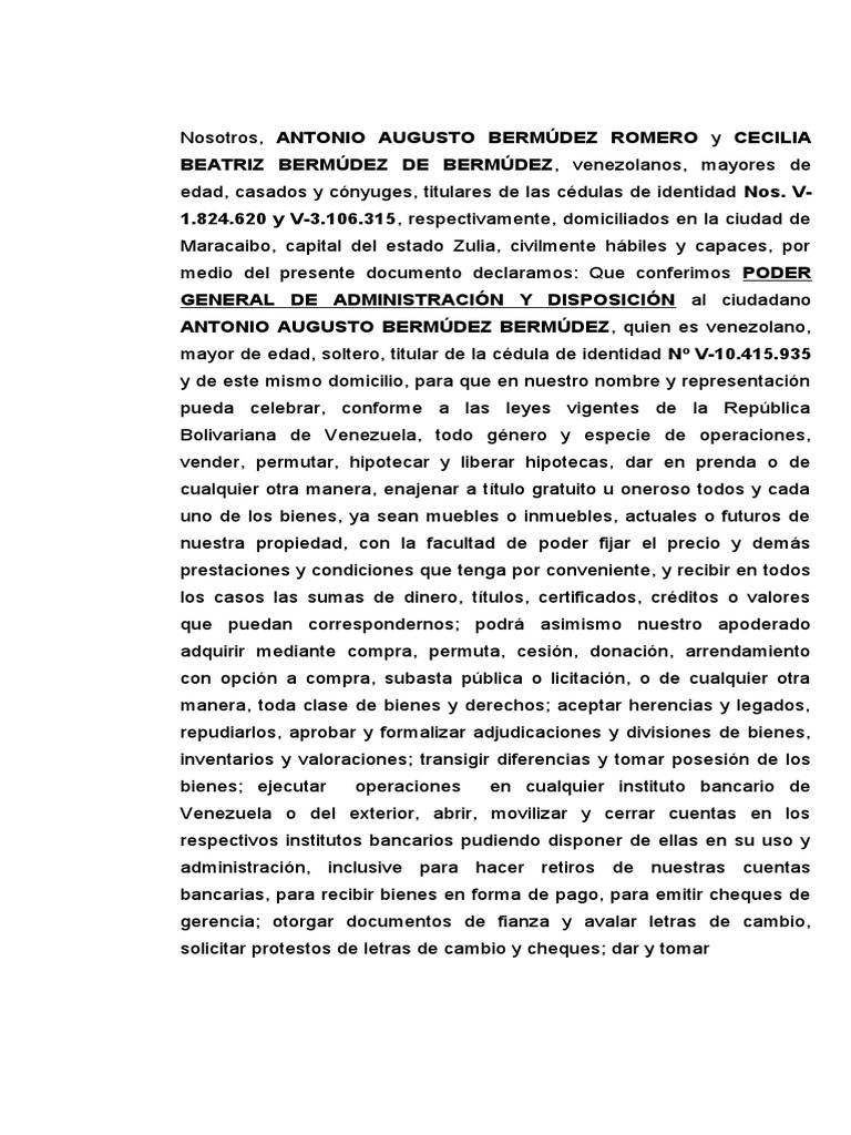 Poder General de Administración y Disposición | PDF | Venezuela | Pagaré