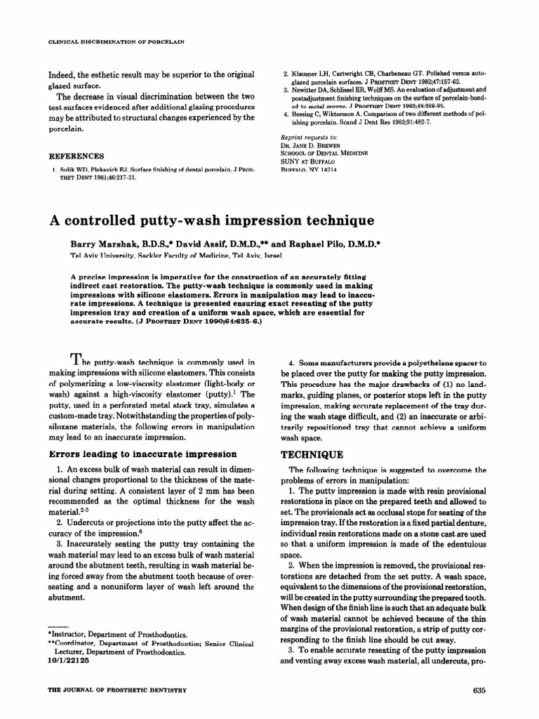 A Controlled Putty-Wash Impression Techn | PDF | Dentistry | Mouth