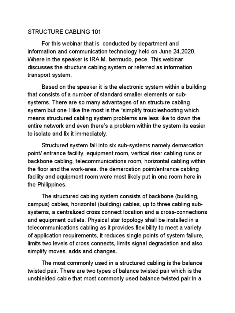 Dict Structured Cabling 101 | PDF | Electromagnetic Interference | Electronics