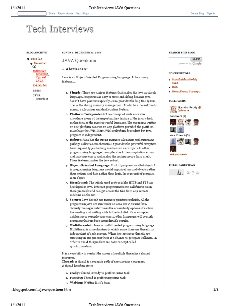 1/1/2011 Tech Interviews: JAVA Questions | PDF | Inheritance (Object Oriented Programming ...