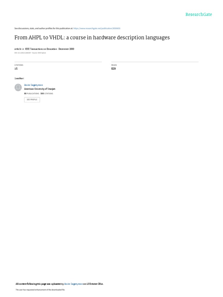 From AHPL To VHDL: A Course in Hardware Description Languages | PDF | Hardware Description ...
