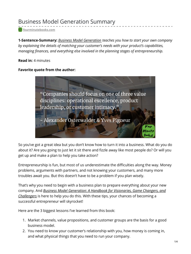 Business Model Generation Summary | PDF | Business Model | Subscription ...