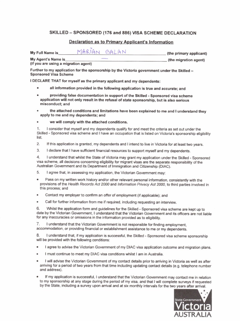 Skilled-Sponsored Visa Declaration Form | PDF | Social Science | Law