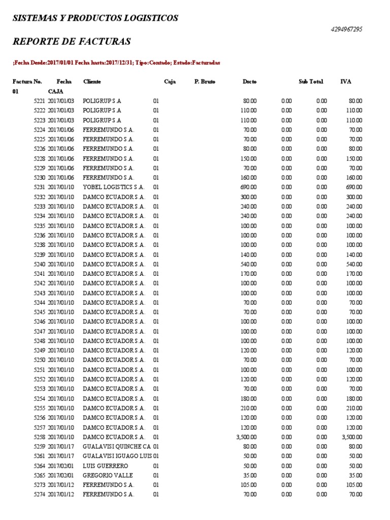 Reporte de Facturas: Sistemas Y Productos Logisticos | PDF