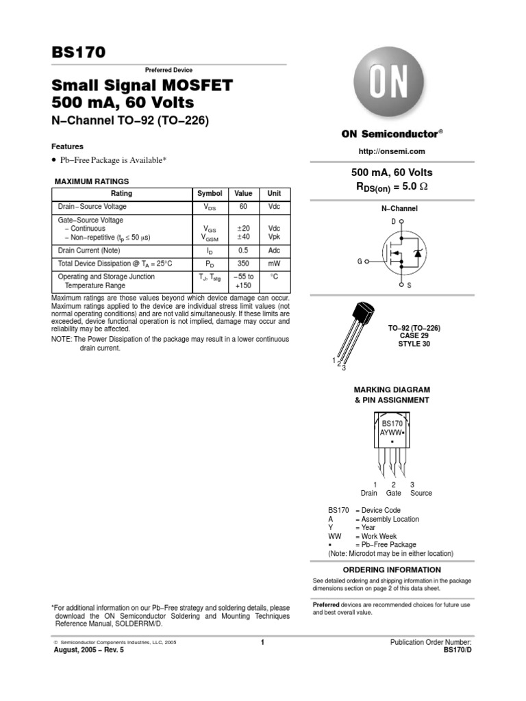 BS170 N-Channel DMOS Transistor Datasheet | Field Effect Transistor | Mosfet