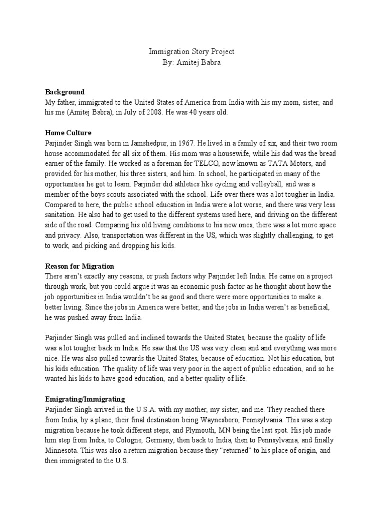 Immigration Story Project | PDF | Immigration