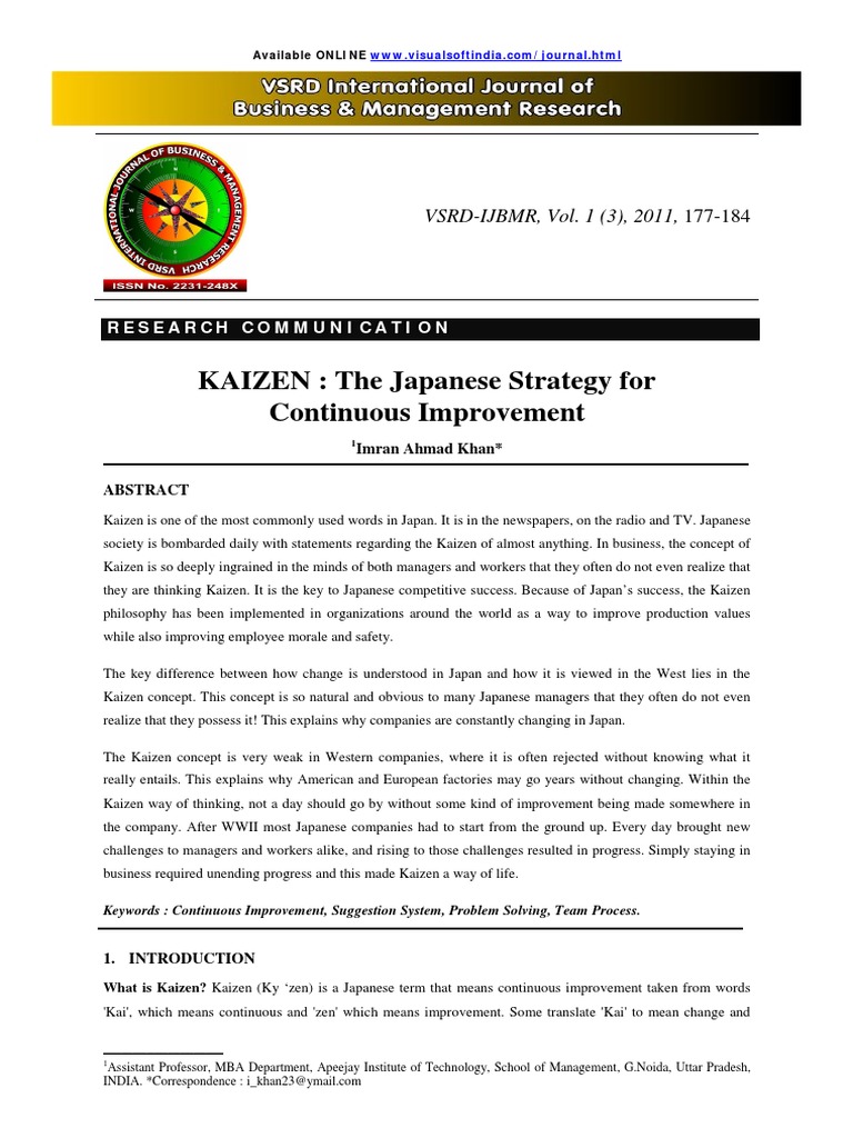 KAIZEN The Japanese Strategy For Continu PDF | PDF | Employment | Risk