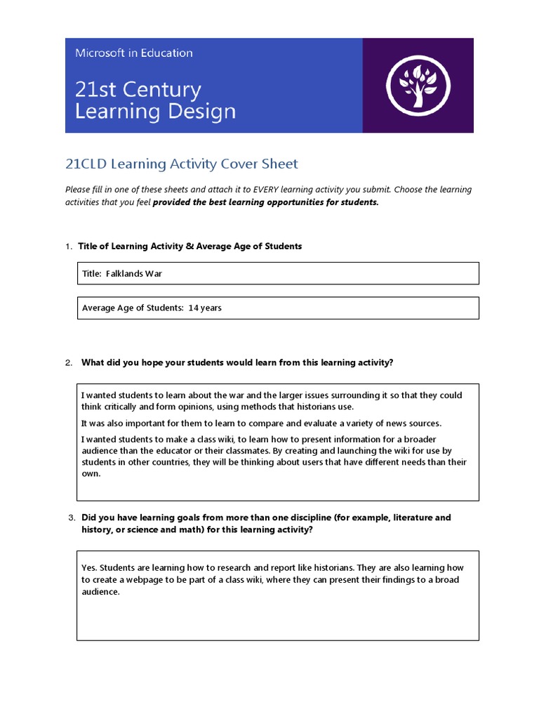 21CLD Learning Activity Cover Sheet | PDF | Wiki | Educational Technology