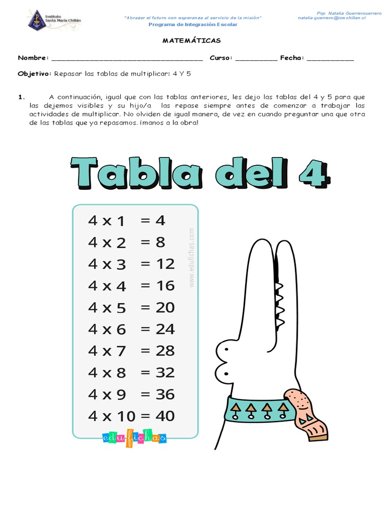 Tablas de Multiplicar. 4 y 5 | PDF | Multiplicación | Educación avanzada