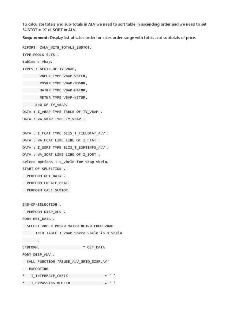 Requirement: Display List of Sales Order For Sales Order Range With ...