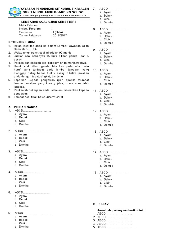 Format Soal Uas | PDF