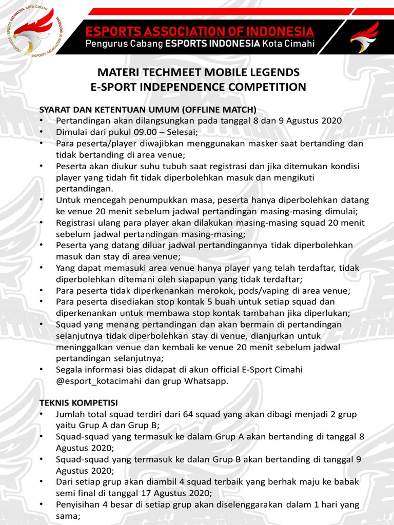 Aturan Techmeet Mobile Legends 2020 | PDF | Olahraga & Rekreasi