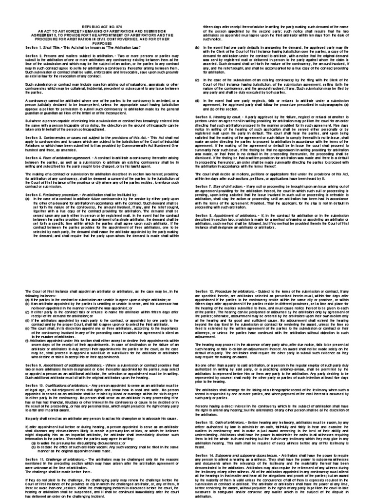 Ra876 & Ra 9285 | PDF | Mediation | Alternative Dispute Resolution