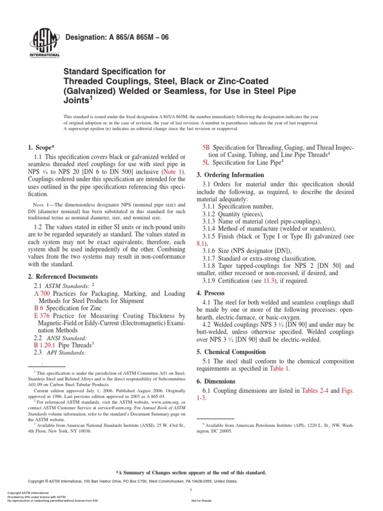Threaded Couplings, Steel, Black or Zinc-Coated (Galvanized) Welded or ...