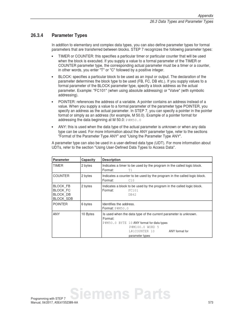 Siemens Parts: 26.3.4 Parameter Types | PDF | Parameter (Computer ...