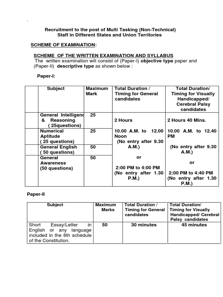 MTS Non-Technical Exam Scheme | PDF