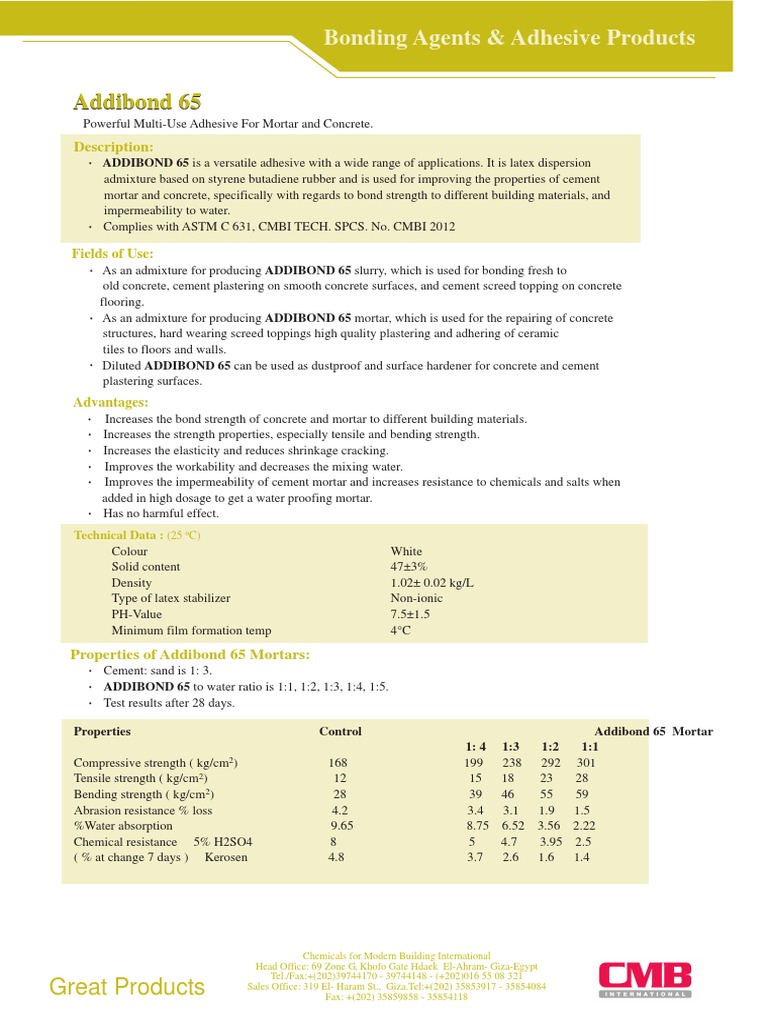 Addibond 65 | PDF | Mortar (Masonry) | Concrete