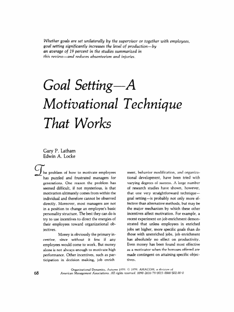 Goal Setting-A Motivational Technique That Works: Gary I'. Latham Edwin ...