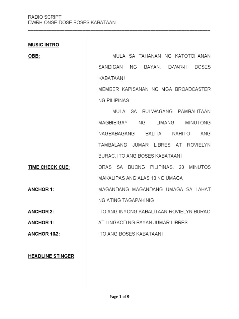 Script Filipino DWRH | PDF