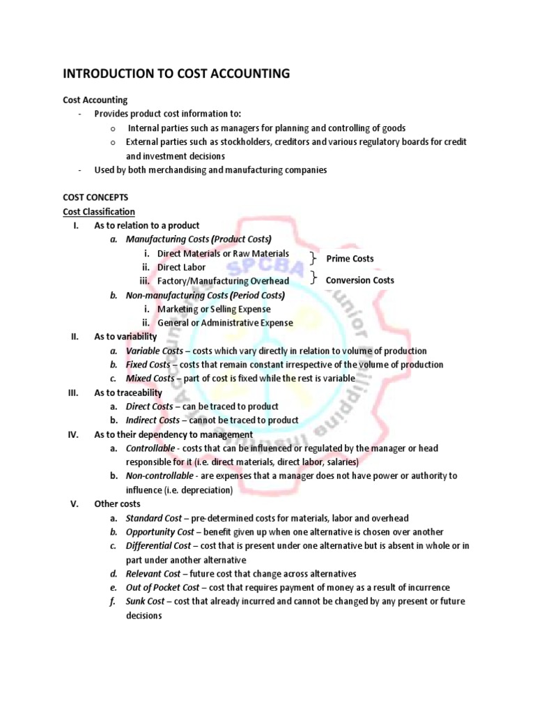 Intro To Cost Accounting Reviewer Pdf Cost Of Goods Sold Cost