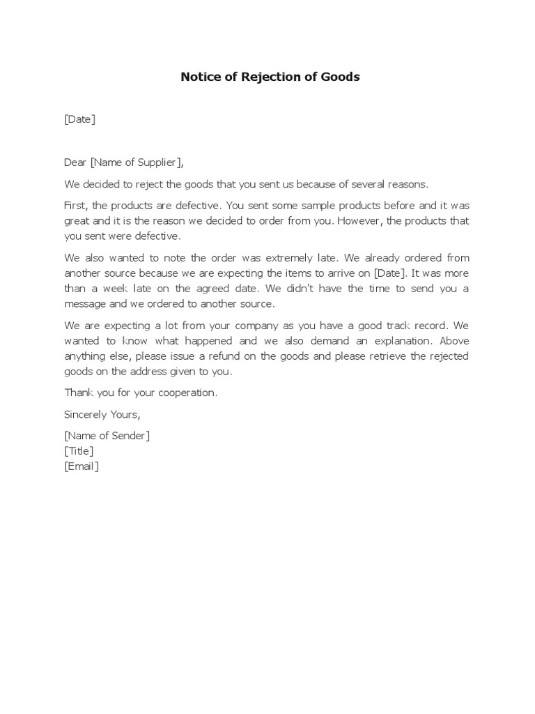 Notice of Rejection of Goods | PDF | Law