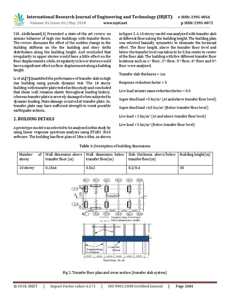 Analysis of High Rise Building With Transfer Floor - 2 | PDF ...