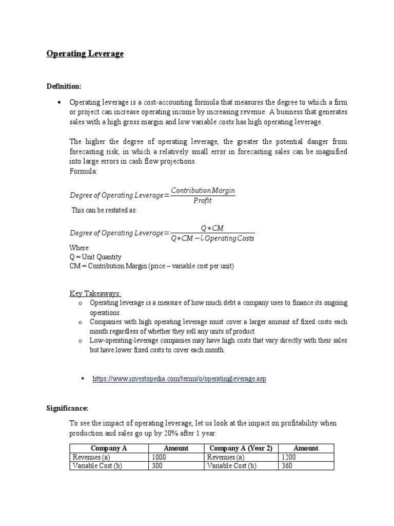 Operating Leverage: Definition | PDF | Leverage (Finance) | Investing