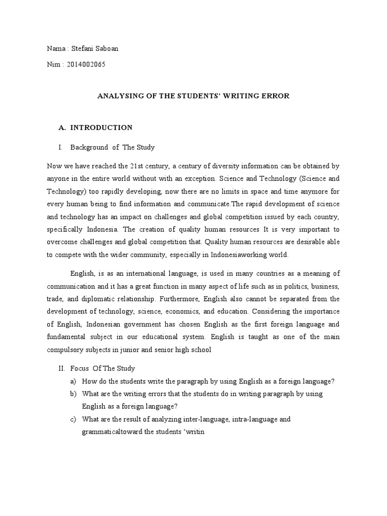 Analyzing Students' Writing Errors in English | PDF | Grammar | Linguistics