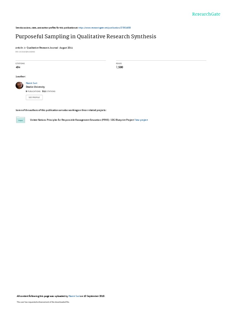 Purposeful Sampling in Qualitative Research Synthesis | PDF ...