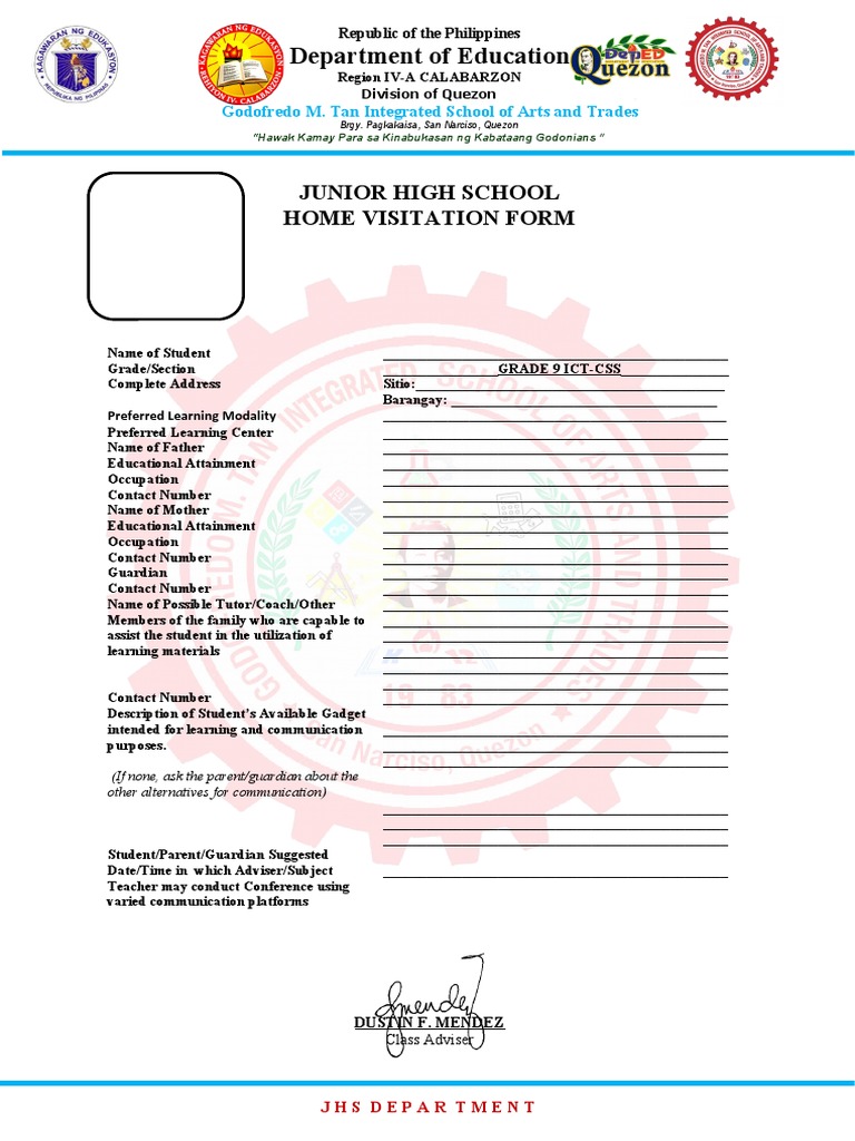 Junior High School Home Visitation Form | PDF | Teaching | Cognition