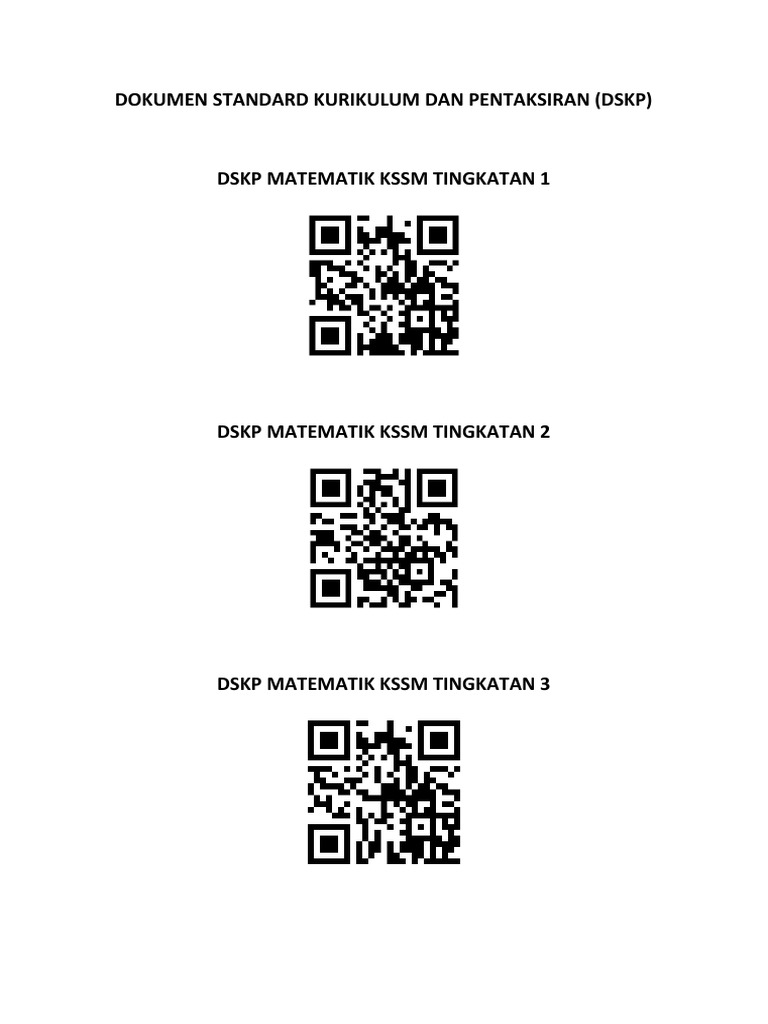 QR Code DSKP Maths F1 F2 F3 | PDF