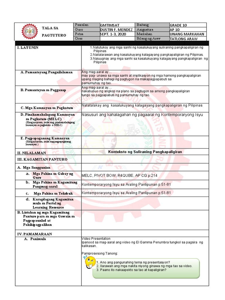 Exemplar Ap 10 Lesson 1 | PDF