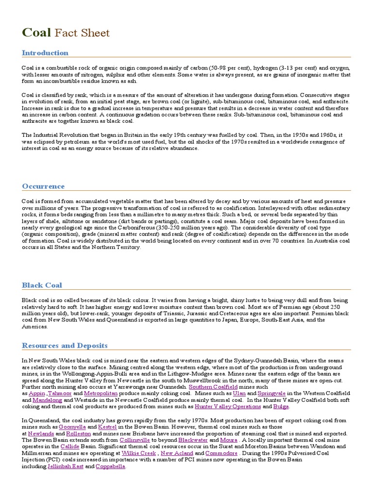 Fact Sheet: Southern Coalfield Appin Tahmoor Metropolitan Ulan ...