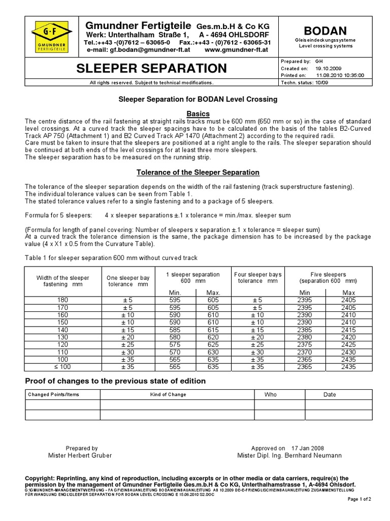 Sleeper Separation For BODAN Level Crossing e 15.06.2010 | PDF ...