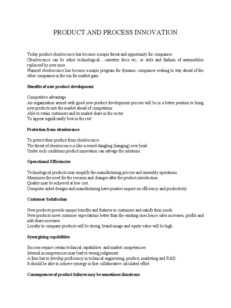 Product and Process Innovation | PDF | Innovation | Strategic Management
