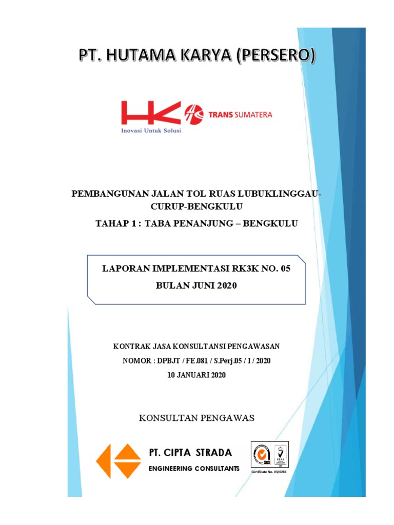Laporan Implementasi RK3K Poyek Jalan Tol | PDF